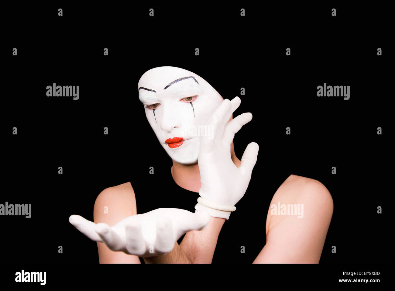 Portrait of mime in white gloves Stock Photo - Alamy