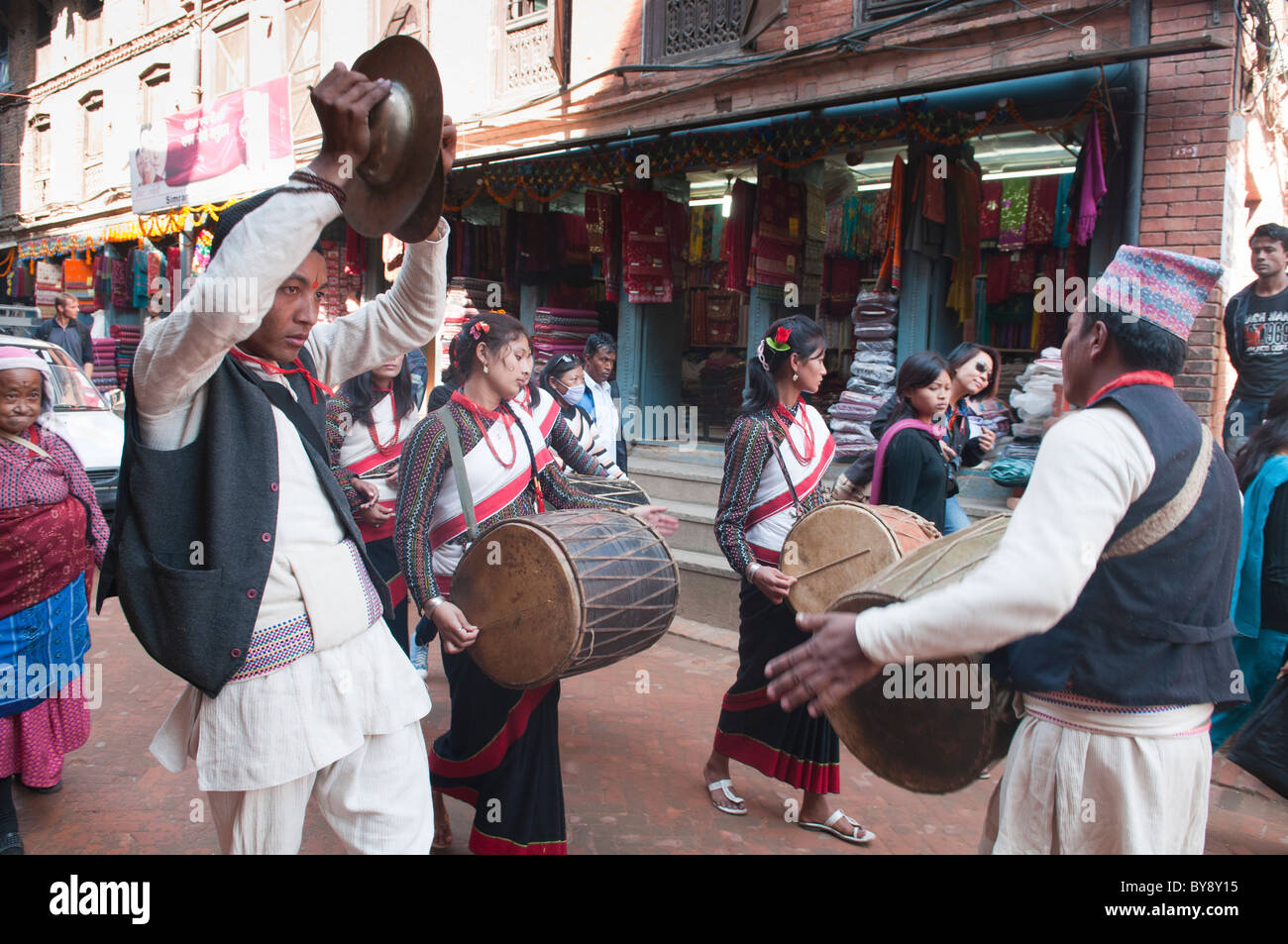 dancing musicians in the streets of Kathmandu, Nepal during the ...