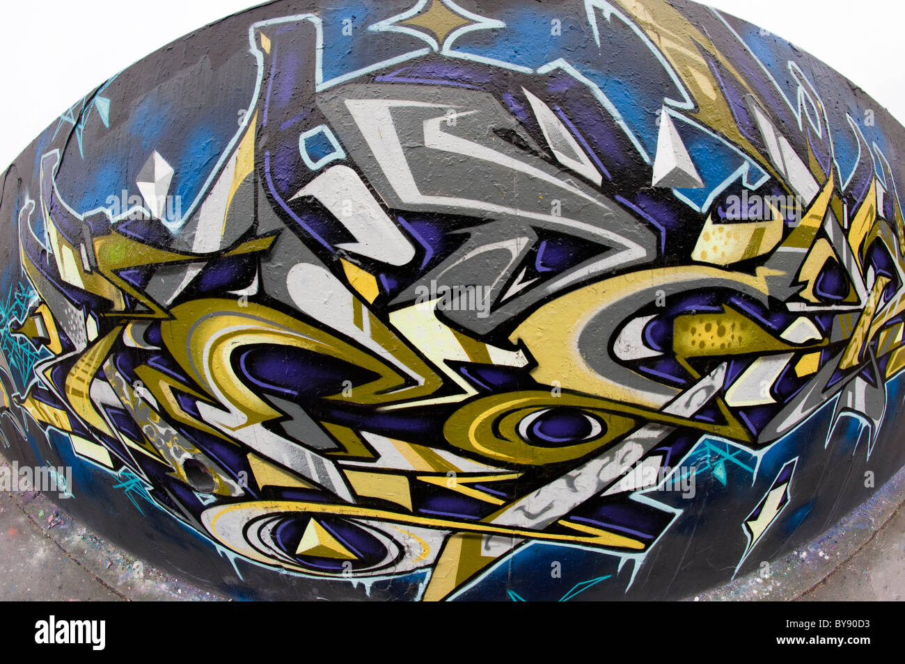 fisheye picture of graffiti wall Stock Photo - Alamy