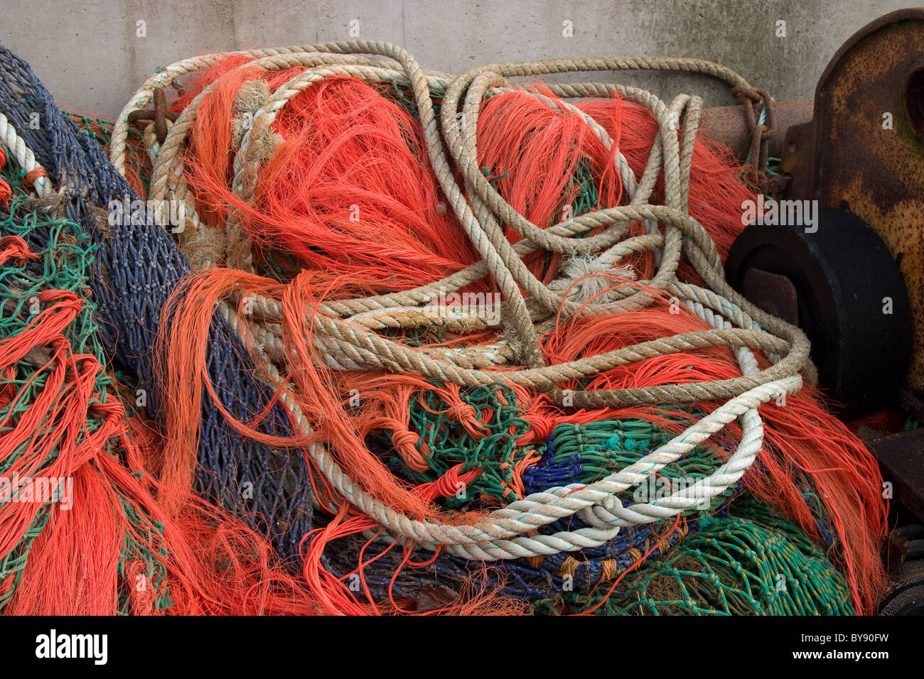 sea trawler fishing nets and associated equipment Stock Photo - Alamy