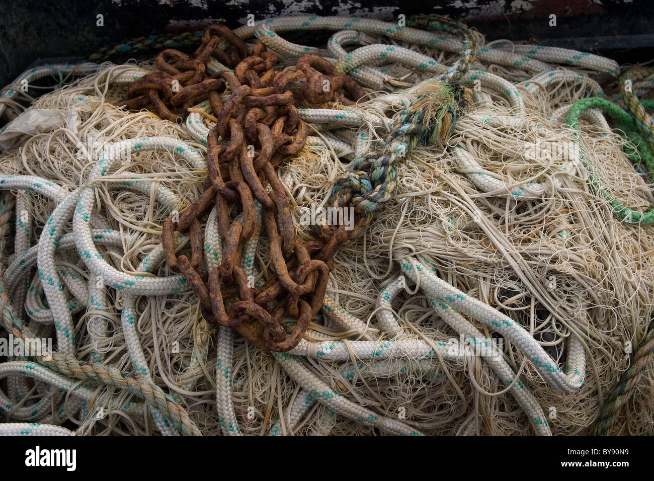sea trawler fishing nets and associated equipment Stock Photo - Alamy