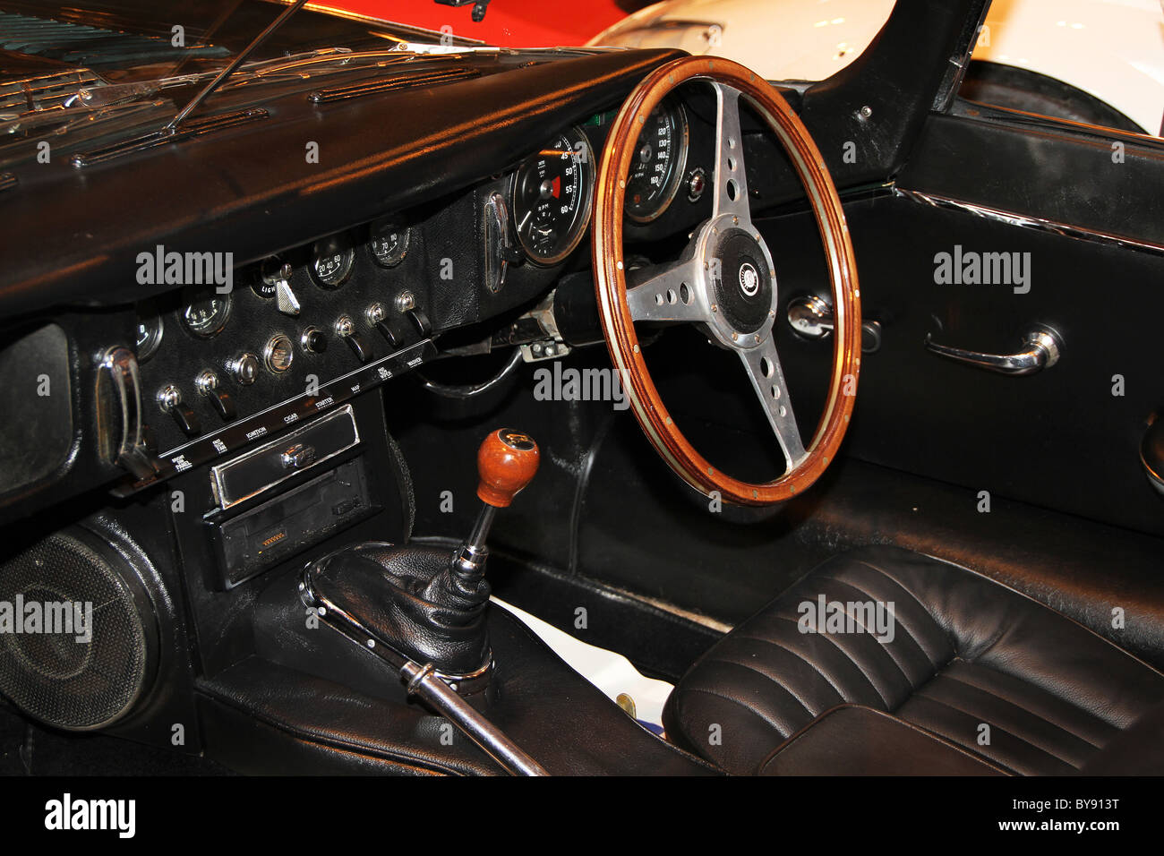 E Type Jaguar convertible cockpit Stock Photo - Alamy