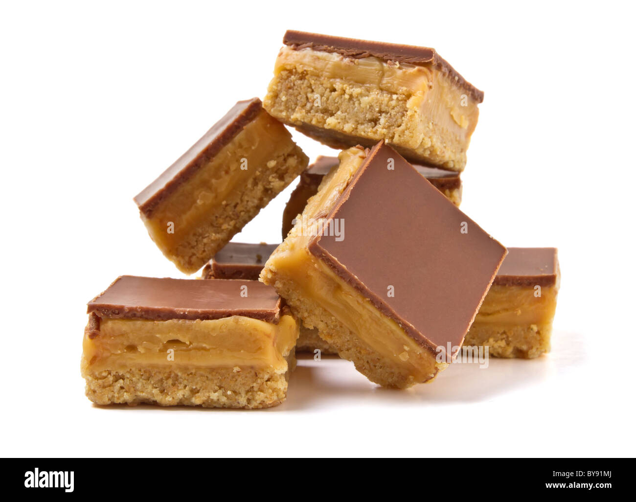 Luxury Shortbread called millionaires shortbread isolated on white ...