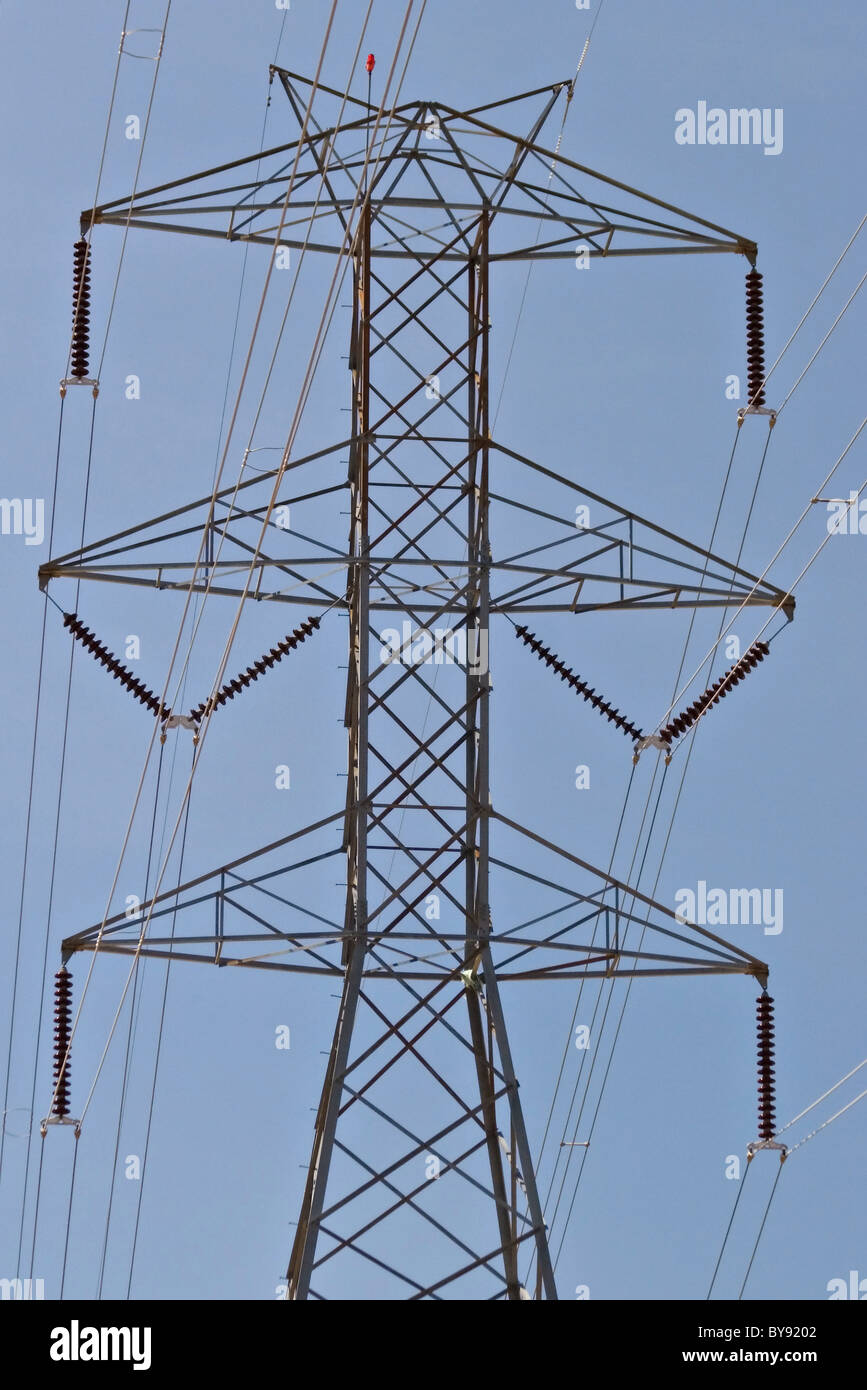High voltage electic pylons and power lines Stock Photo - Alamy