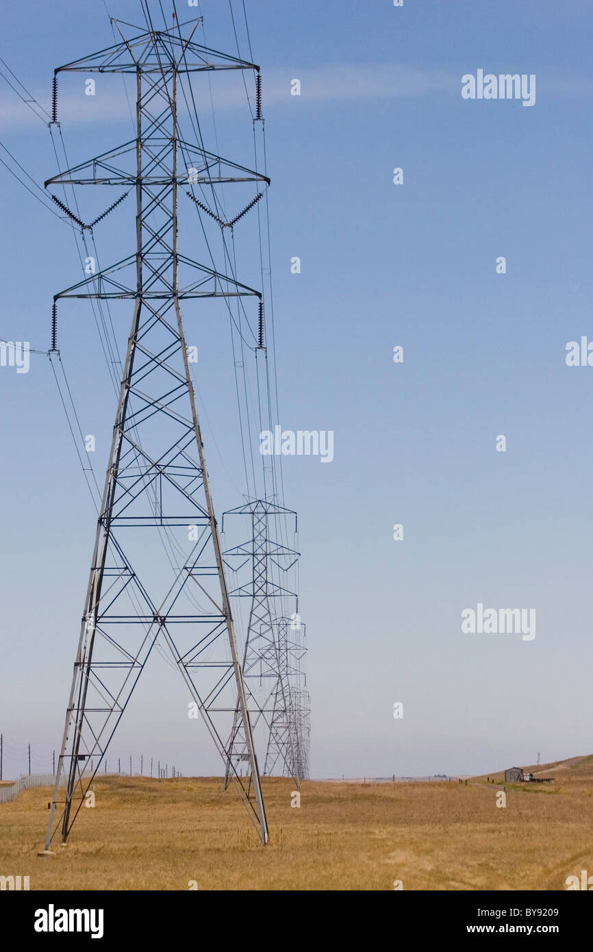 High voltage electic pylons and power lines Stock Photo - Alamy