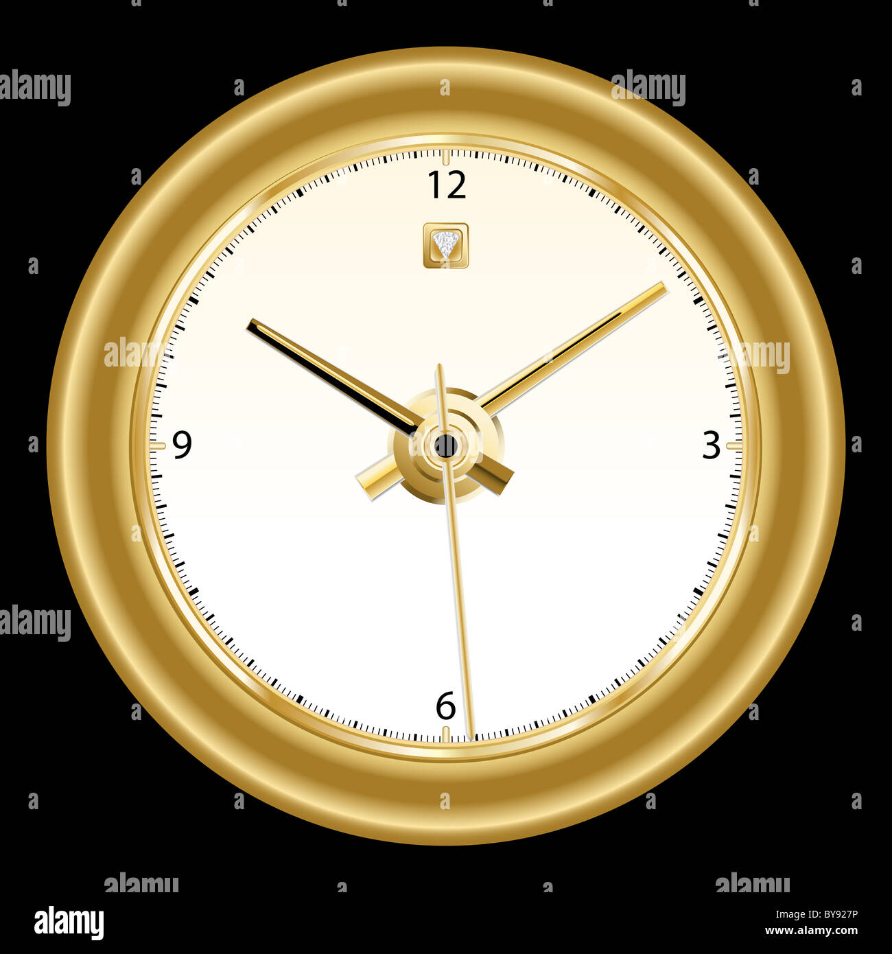 Clock, classic gold rimmed wall clock with golden colored dials ...