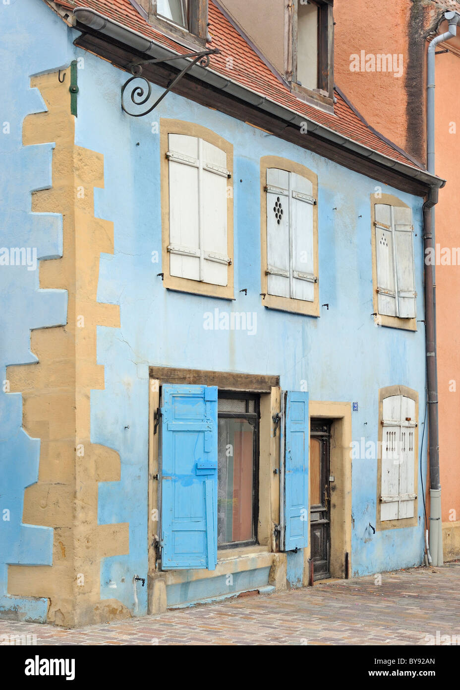 Traditional blue house in Alsace, France Stock Photo - Alamy