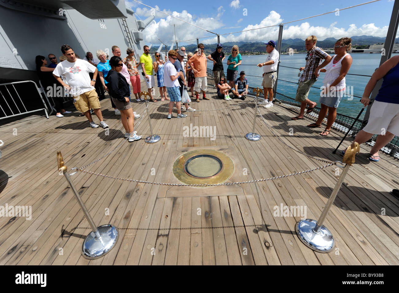 Visitors View Japanese Surrender Location USS Missouri Memorial Pearl ...
