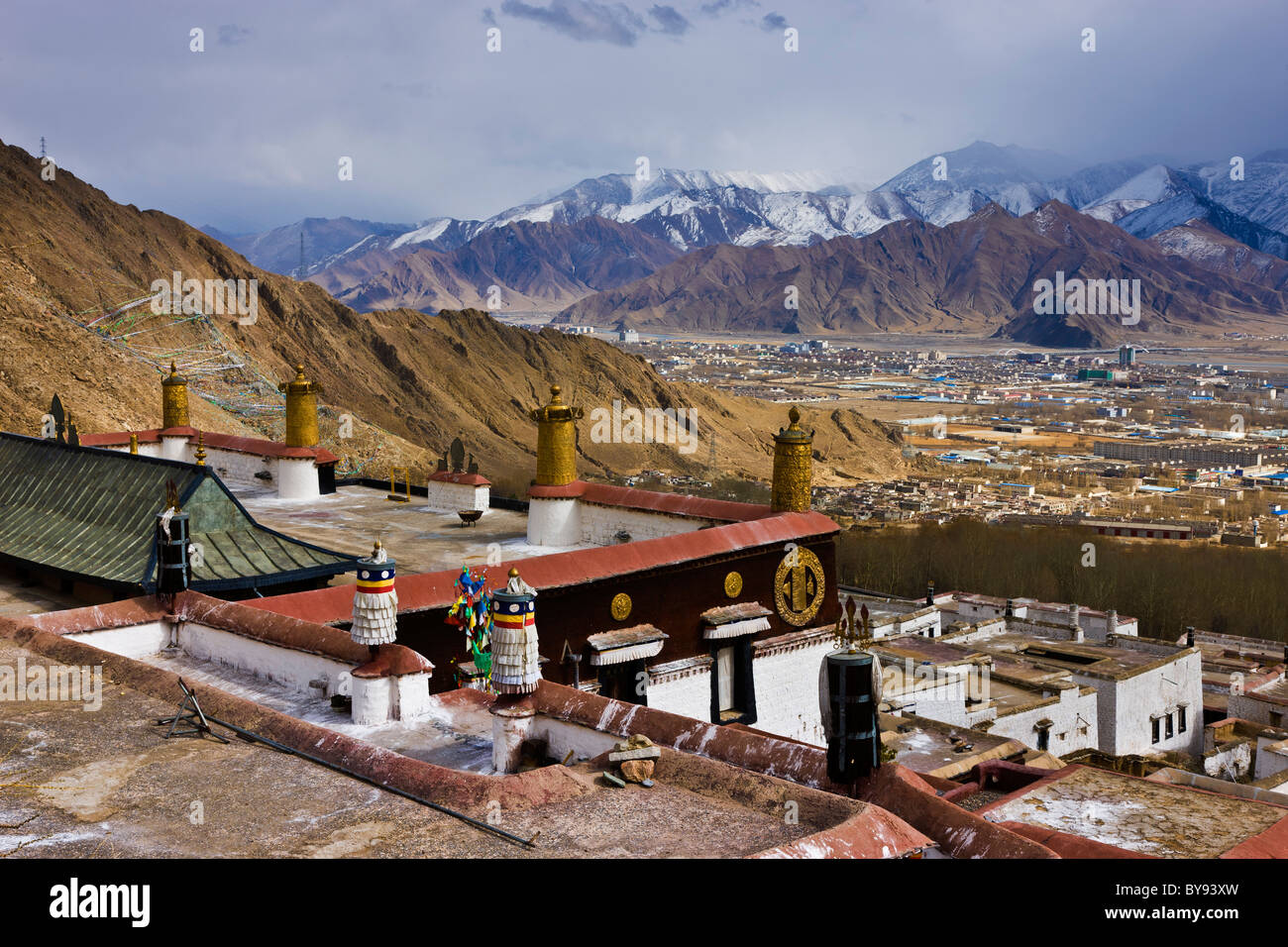 Downtown Lhasa and the Lhasa Valley from the roof of Drepung Monastery ...