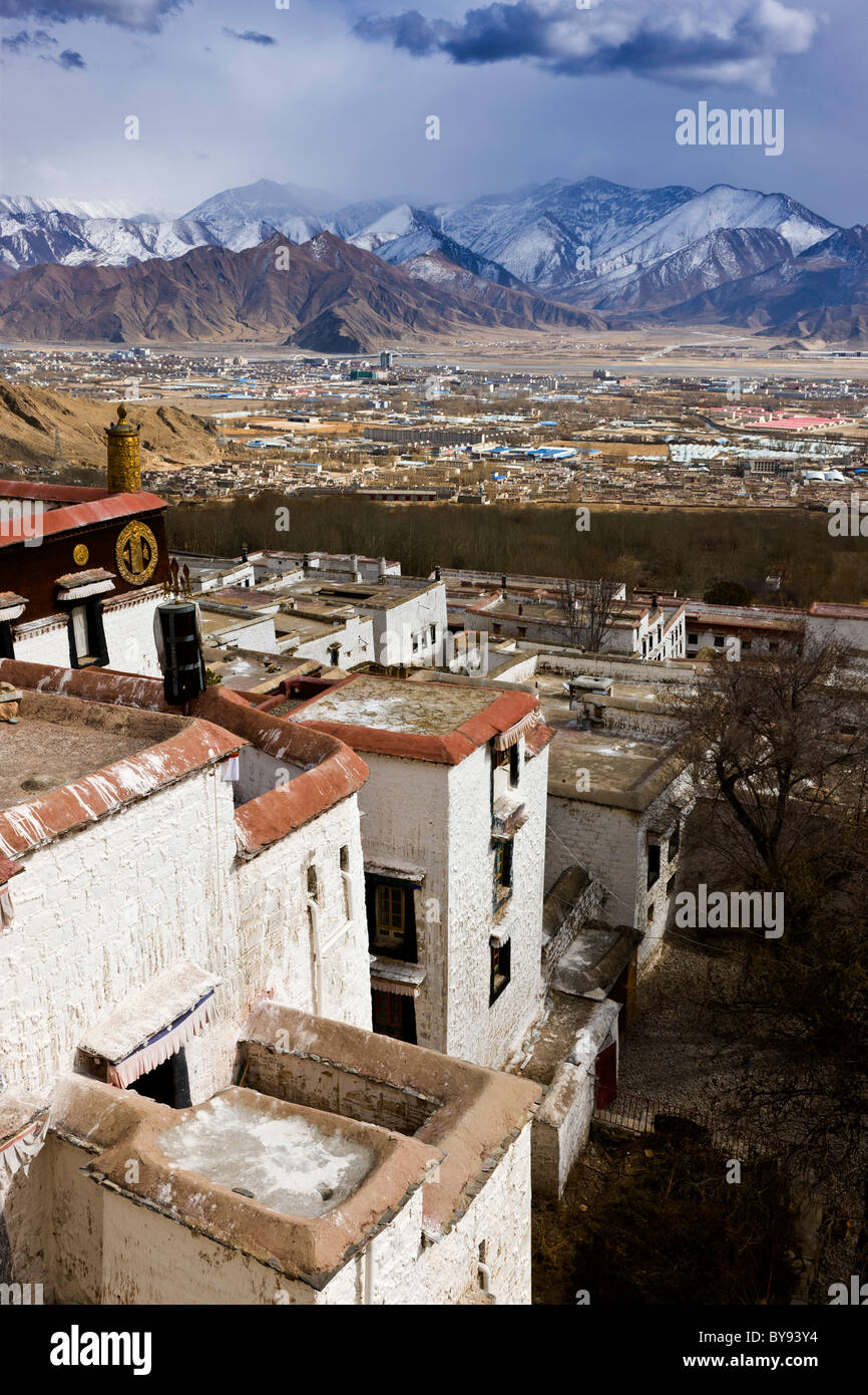 Downtown Lhasa and the Lhasa Valley from the roof of Drepung Monastery ...