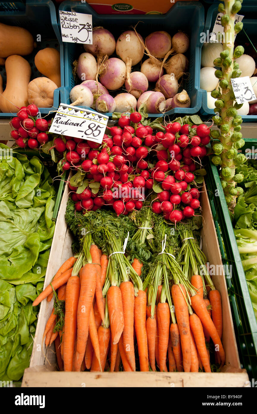 Vegetables for sale in a street market in Passau, Bavaria, Germany ...