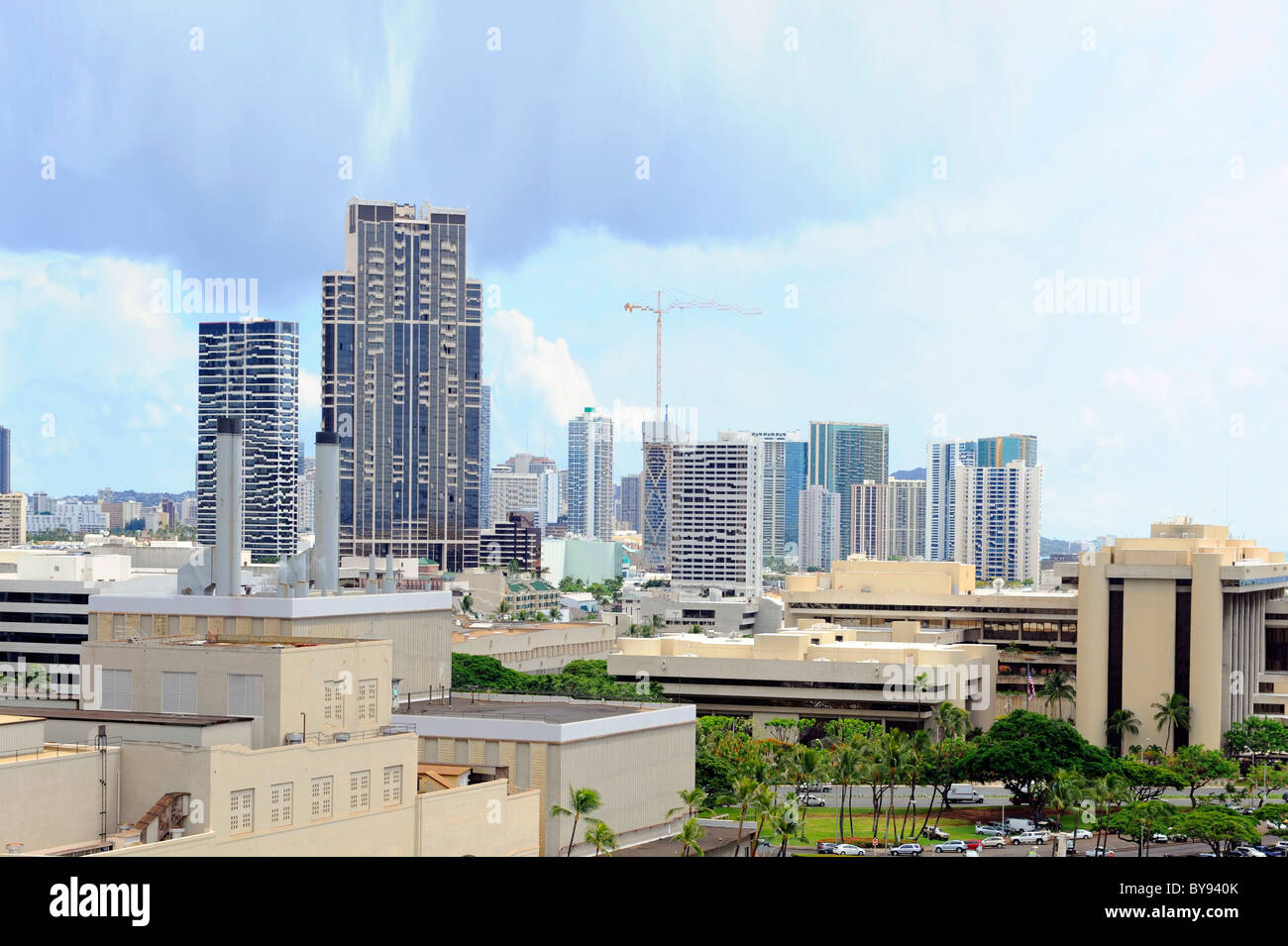 Aerial View of Honolulu Skyline Hawaii Harbor Area Oahu Pacific Ocean ...