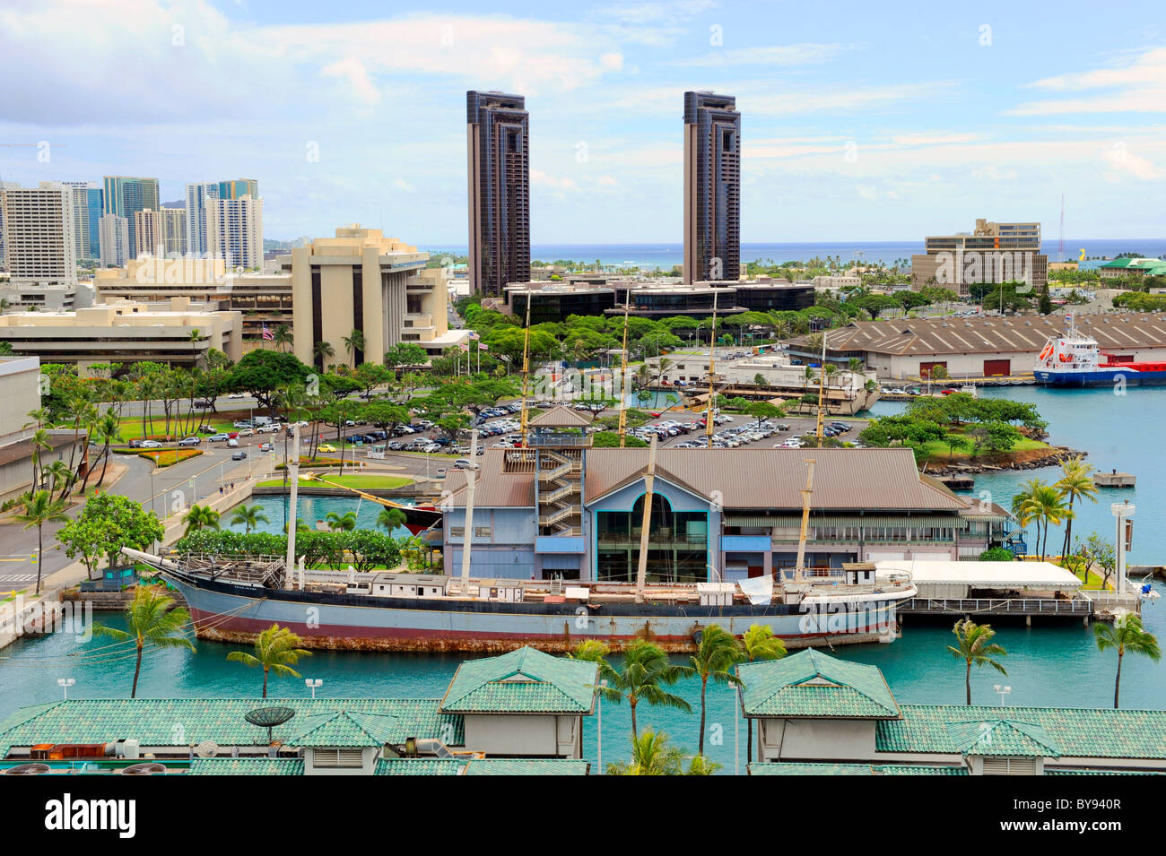 Aerial View of Honolulu Skyline Hawaii Harbor Area Oahu Pacific Ocean ...