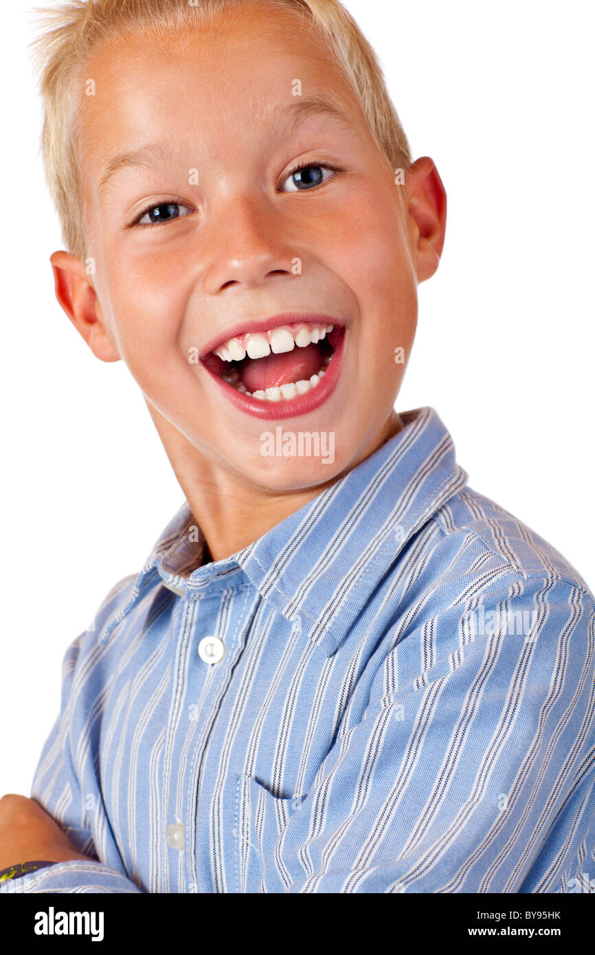 Portrait of young happy smiling boy. Isolated on white background Stock ...