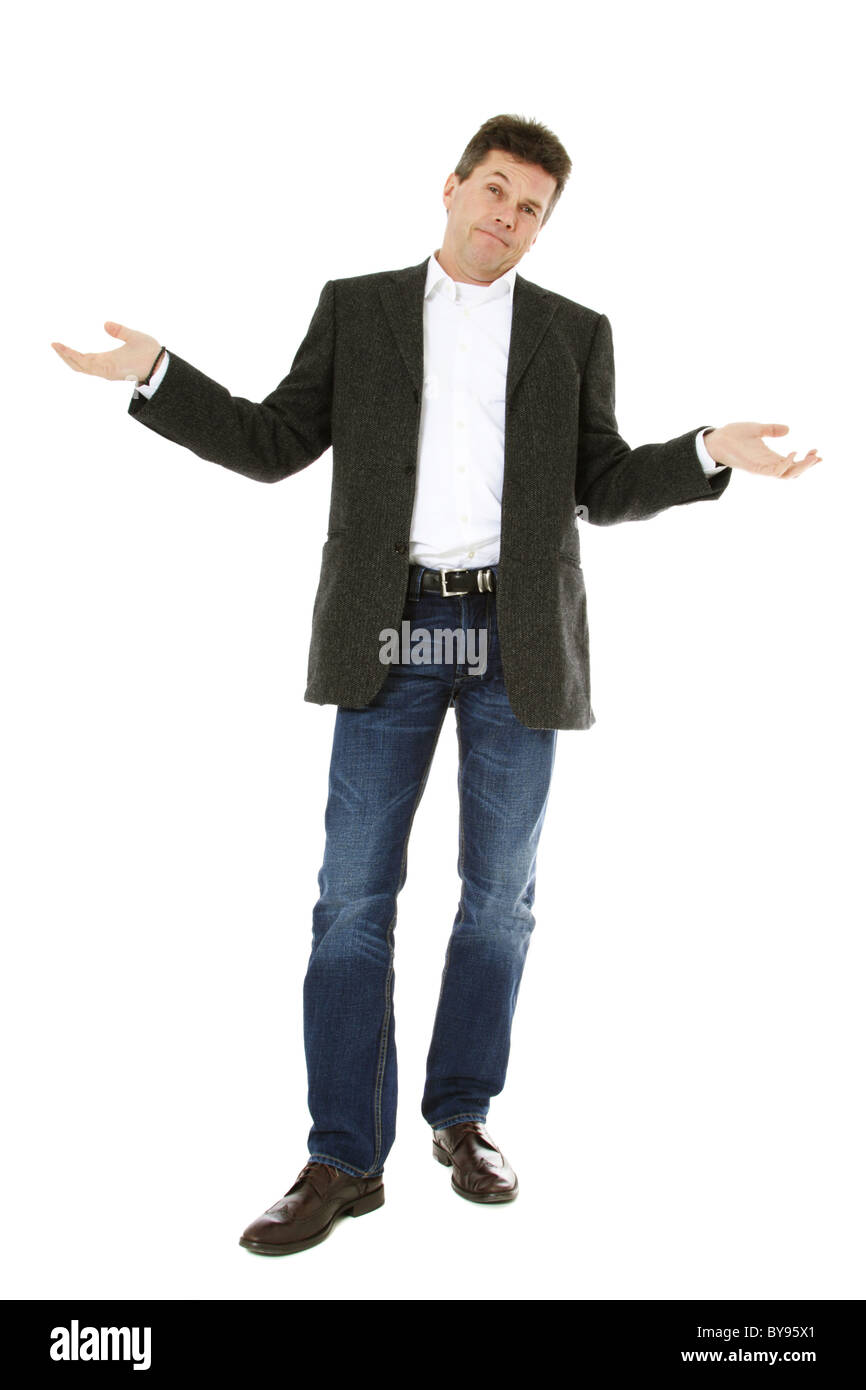 Baffled middle-aged man. All on white background Stock Photo - Alamy