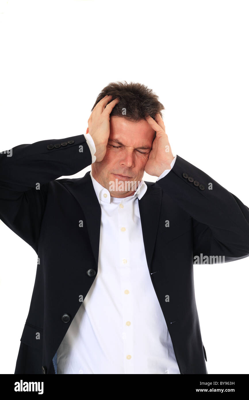 Stressed middle-aged man. All on white background Stock Photo - Alamy