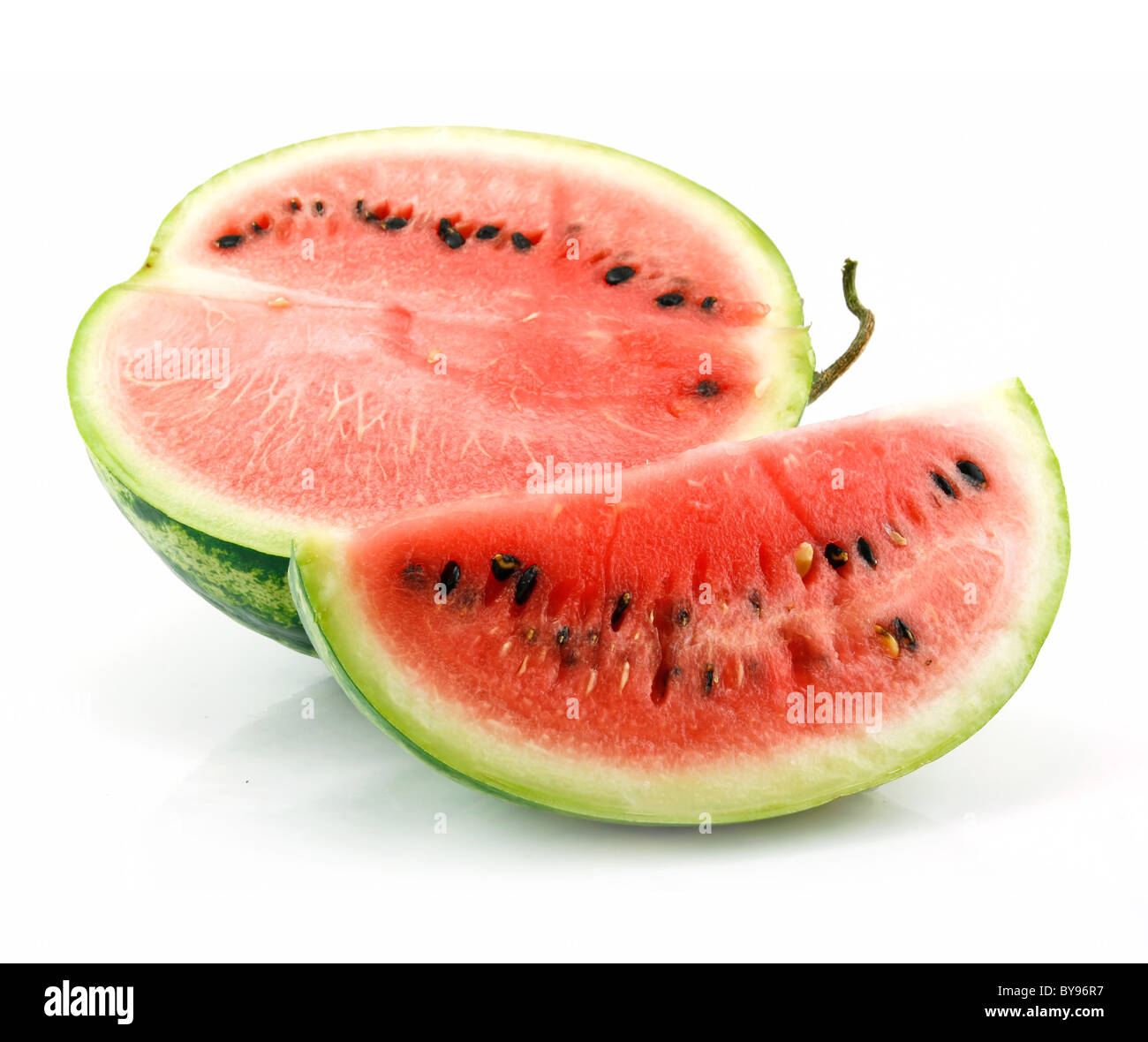 Half and Section of Ripe Sliced Green Watermelon Isolated on White ...
