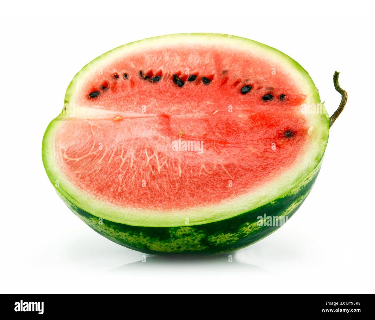 Half of Ripe Sliced Green Watermelon Isolated on White Stock Photo - Alamy