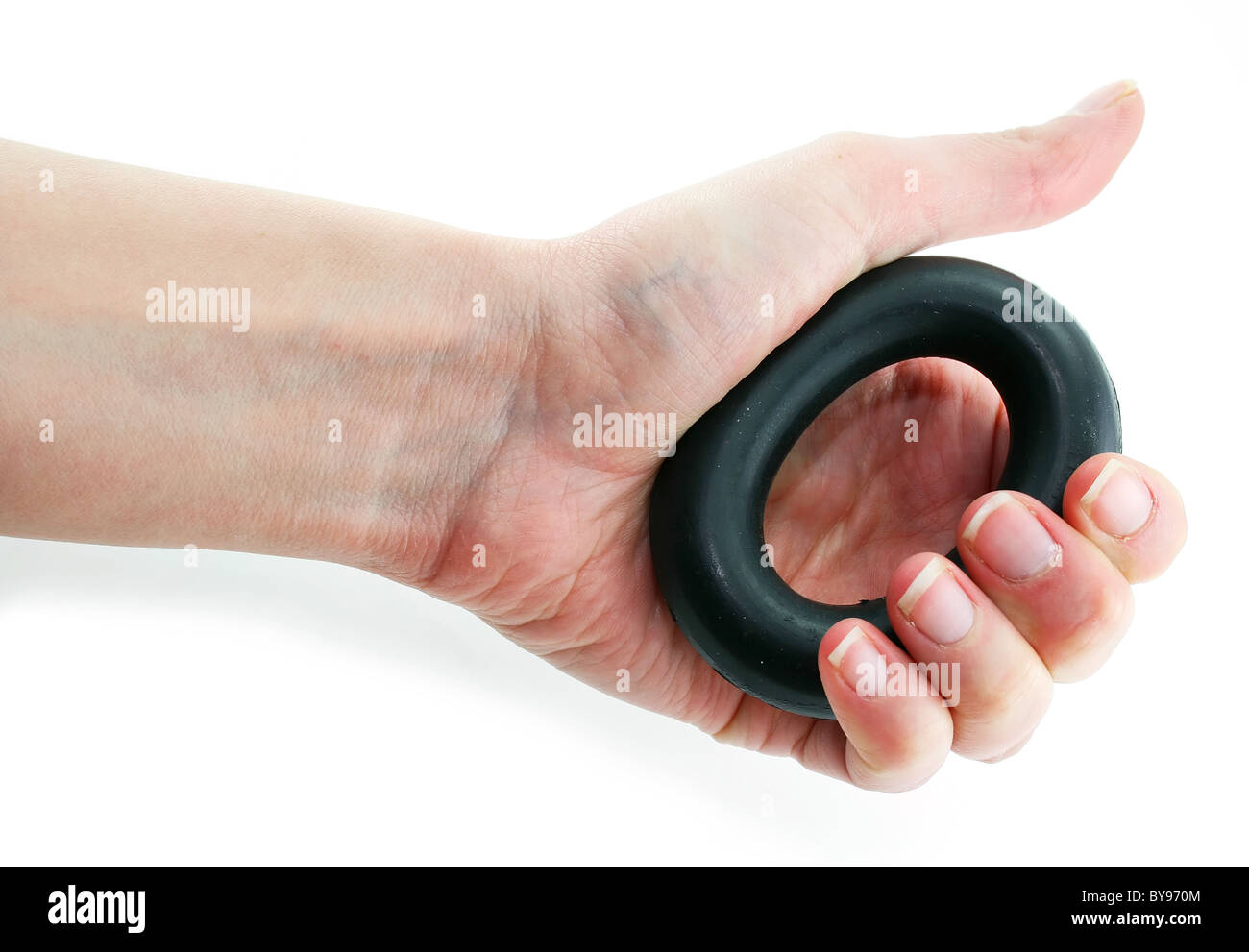 Female hand pressing expander Stock Photo - Alamy