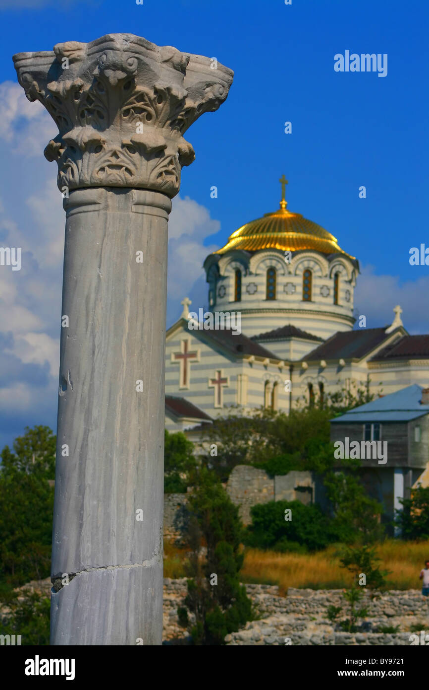 Column and church of the Chersonese Stock Photo - Alamy