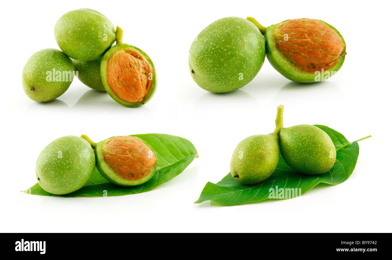 Set of Ripe Green Walnuts Isolated on White Stock Photo - Alamy
