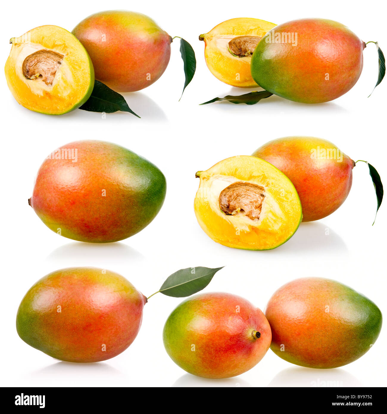 Collection of ripe mango fruits with leaves Stock Photo - Alamy