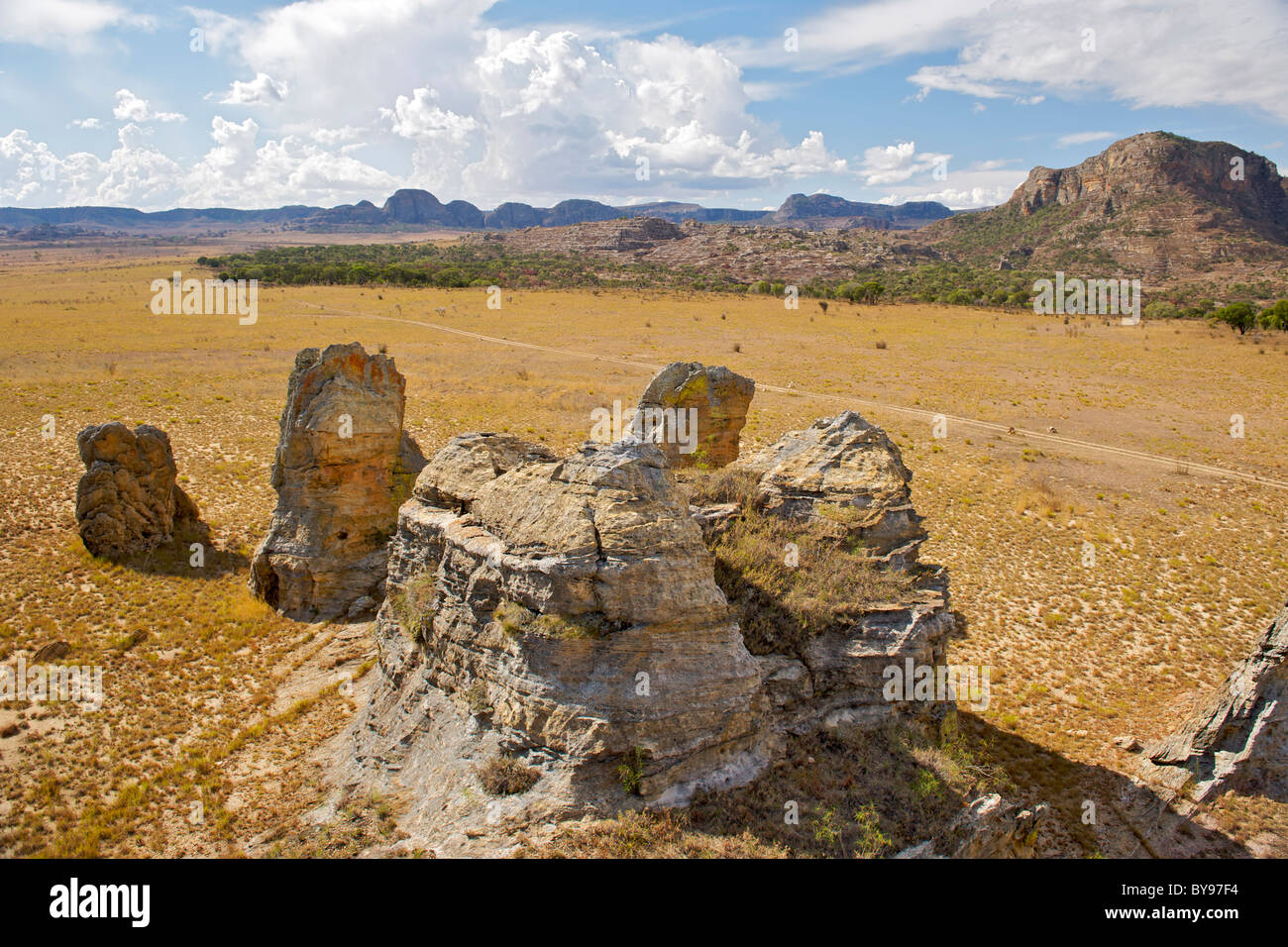 View across the plains of Isalo National Park in southern Madagascar ...