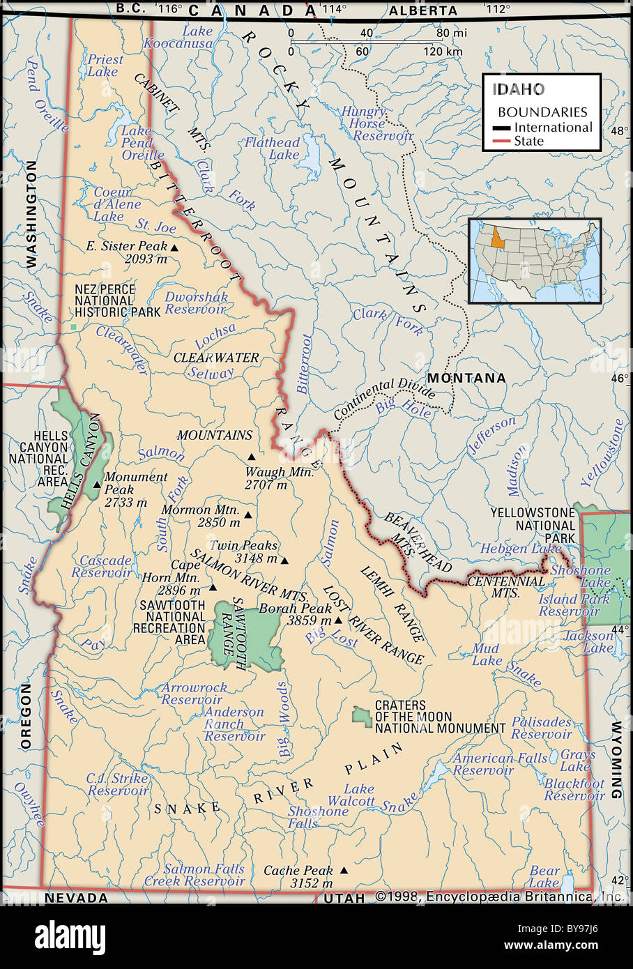 physical map of idaho