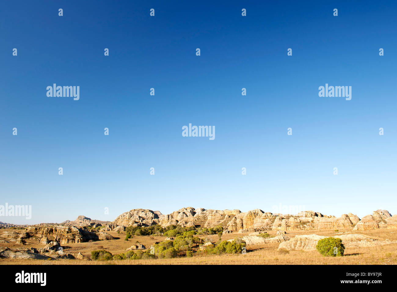 View across the rocky landscape of Isalo National Park in southern ...