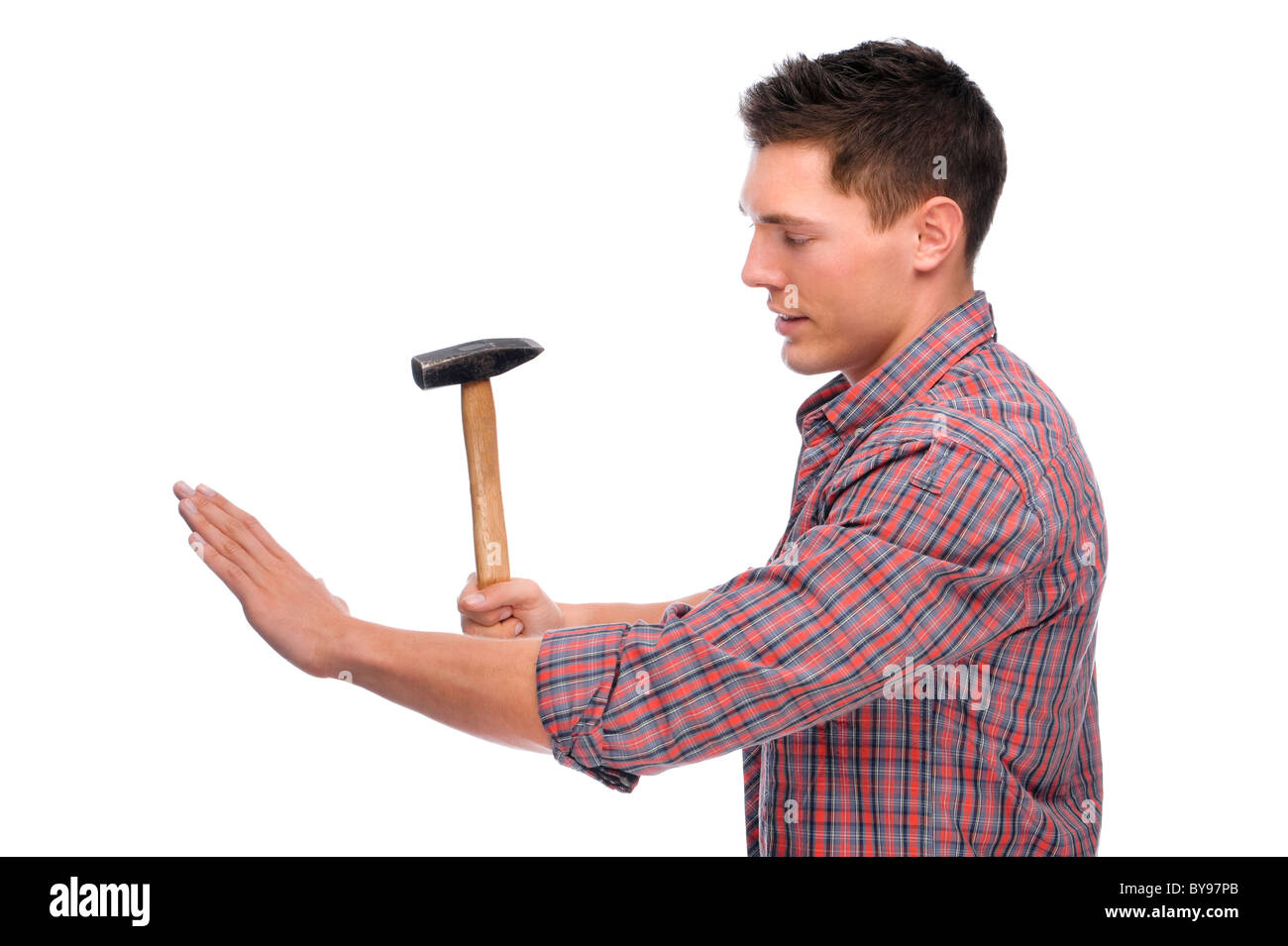 Full isolated studio picture from a young craftsman Stock Photo - Alamy