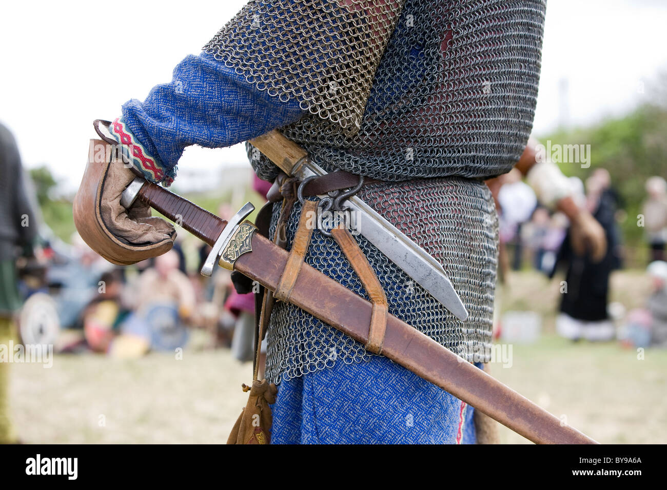 Saxon chain mail body armor, gauntlet and sword worn in Viking battle ...