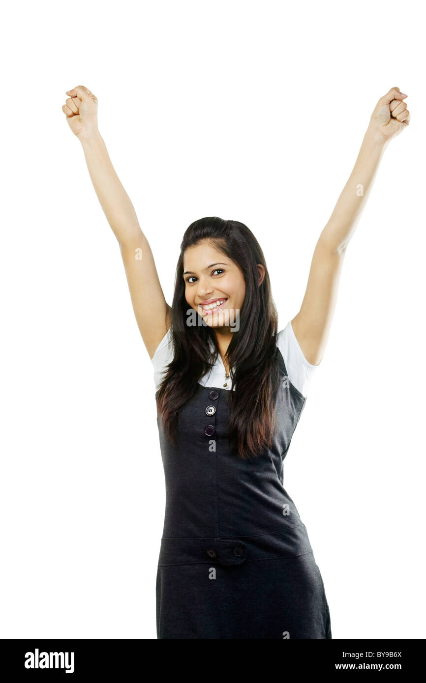 Indian woman feeling triumphant hi-res stock photography and images - Alamy