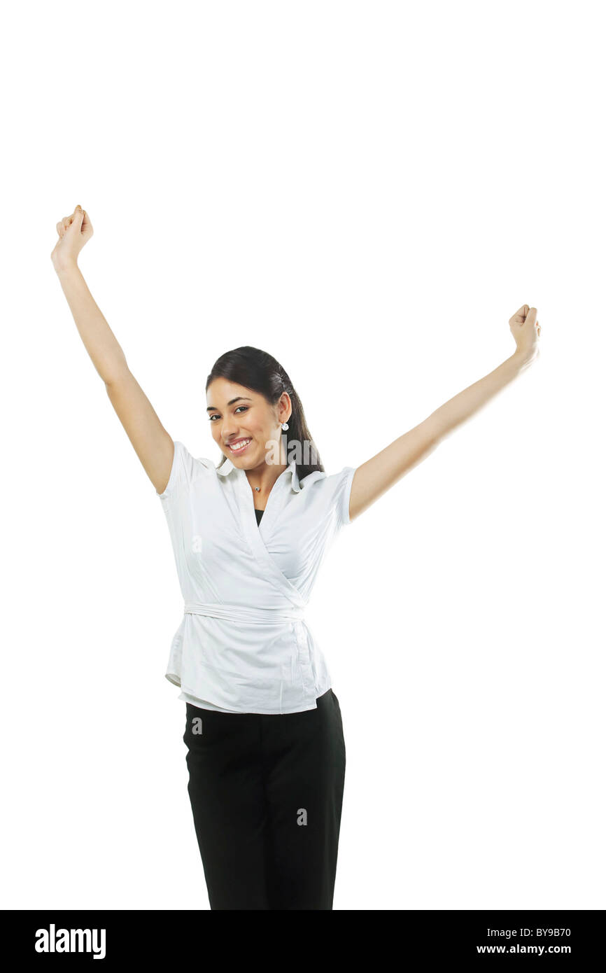 Indian woman feeling triumphant hi-res stock photography and images - Alamy