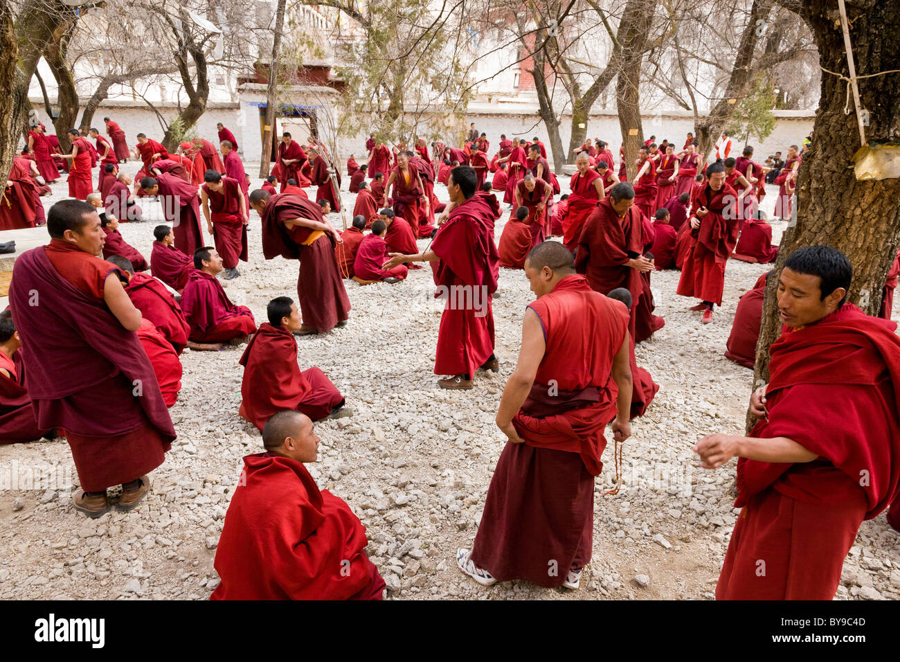 Monks debating in the Debating Courtyard at Sera Monastery Lhasa Tibet ...