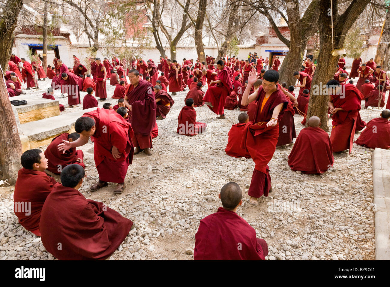 Monks debating in the Debating Courtyard at Sera Monastery Lhasa Tibet ...