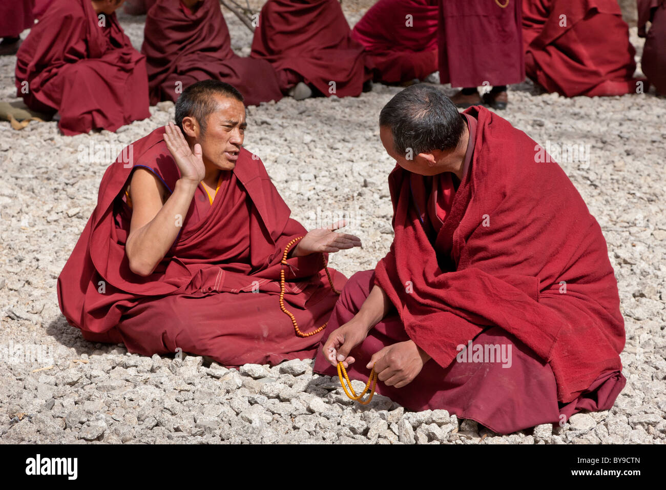 Monks debating in the Debating Courtyard at Sera Monastery Lhasa Tibet ...