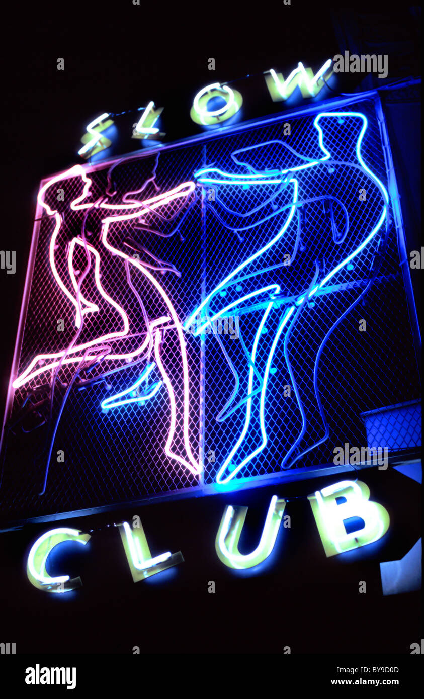 PARIS, France - Jazz Club "Slow Club" old French Neon Light Sign on ...
