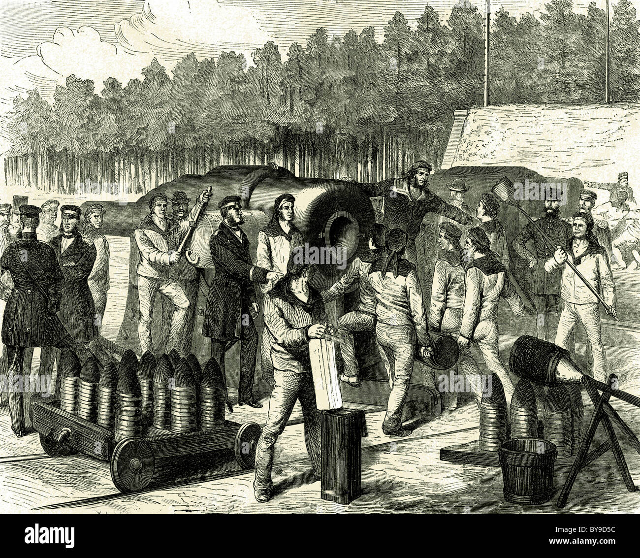 Exercises at a gun factory, Krupp Steelworks, historical illustration ...