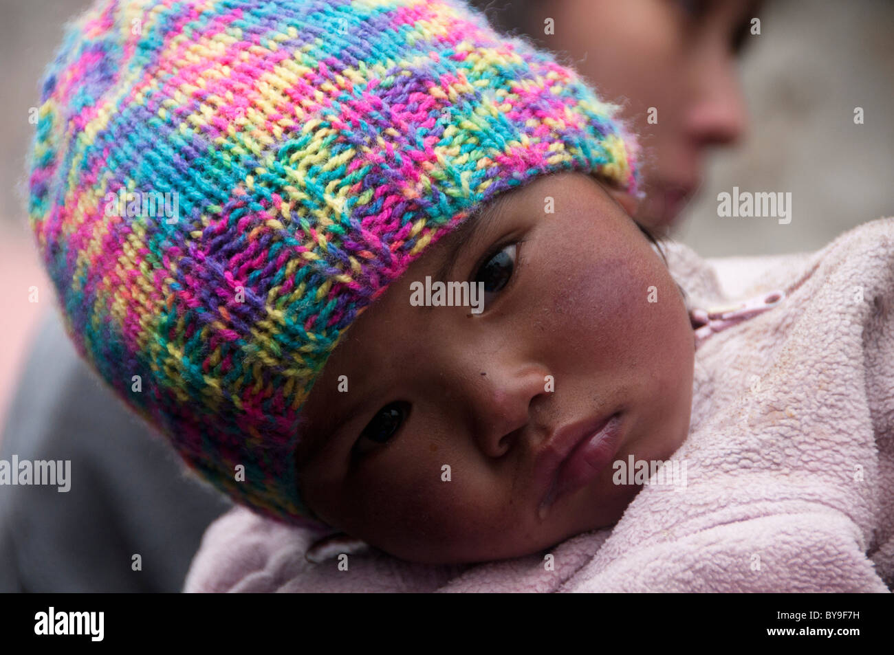 Sherpa baby at the Mani Rimdu Festival at Tengboche Monastery in the ...
