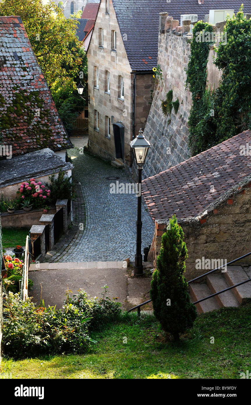 View of an old alleyway as seen from Abenberg Castle, Abenberg, Middle ...