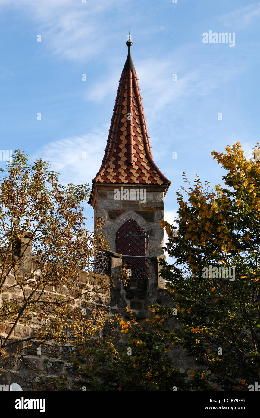 Beobachtungsturm tower with multicoloured tiles on Abenberg Castle ...