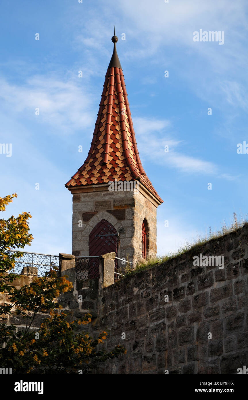 Beobachtungsturm tower with multicoloured tiles on Abenberg Castle ...