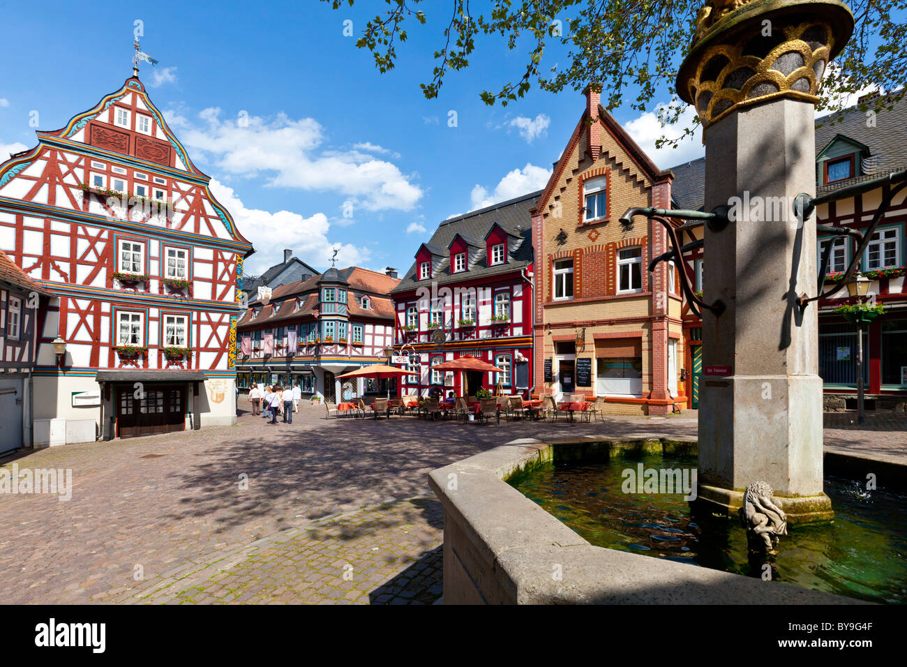 Historic town centre of Idstein, Koenig-Adolf-Platz square, German Half ...