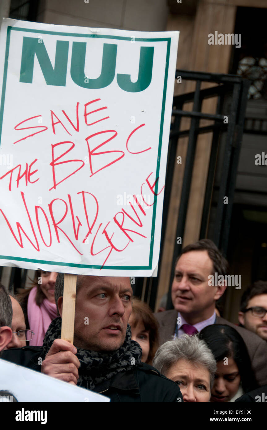 Jeremy Dear , NUJ President at a protest outside Bush House against the ...