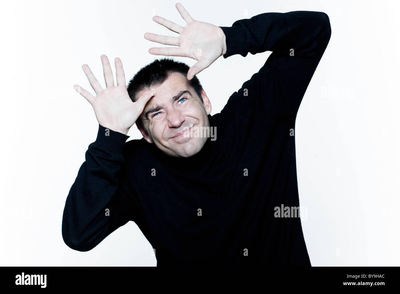 Fear shielding man face hi-res stock photography and images - Alamy