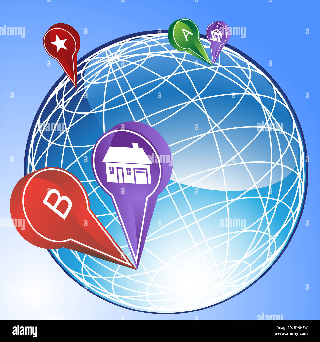 3D mesh globe with destination markings Stock Photo - Alamy