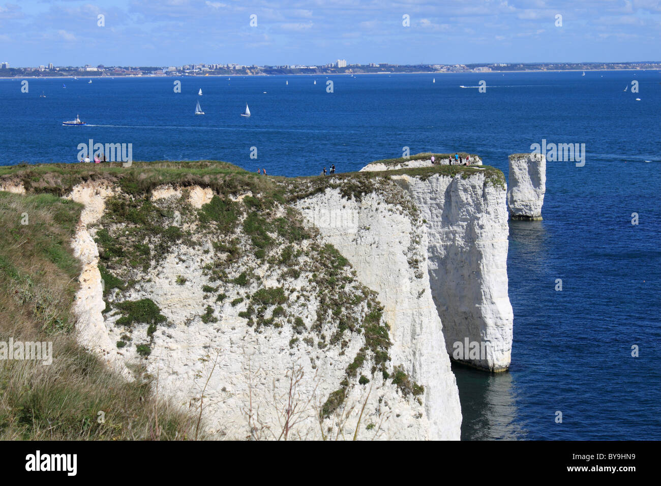 Old Harry Rock with Bournemouth beyond, Swanage Bay, Isle of Purbeck ...