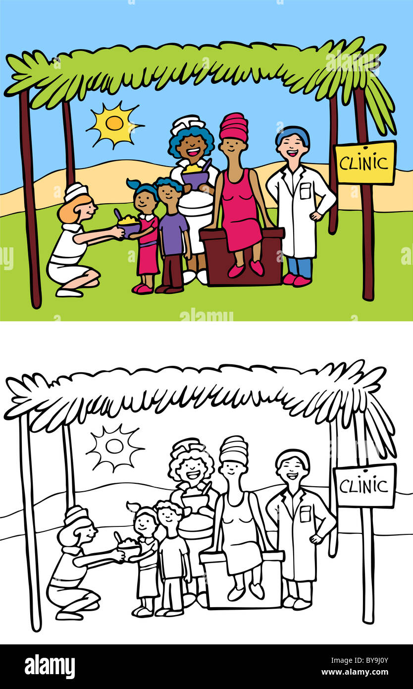 Cartoon image of a missionaries helping those in need - both color and ...