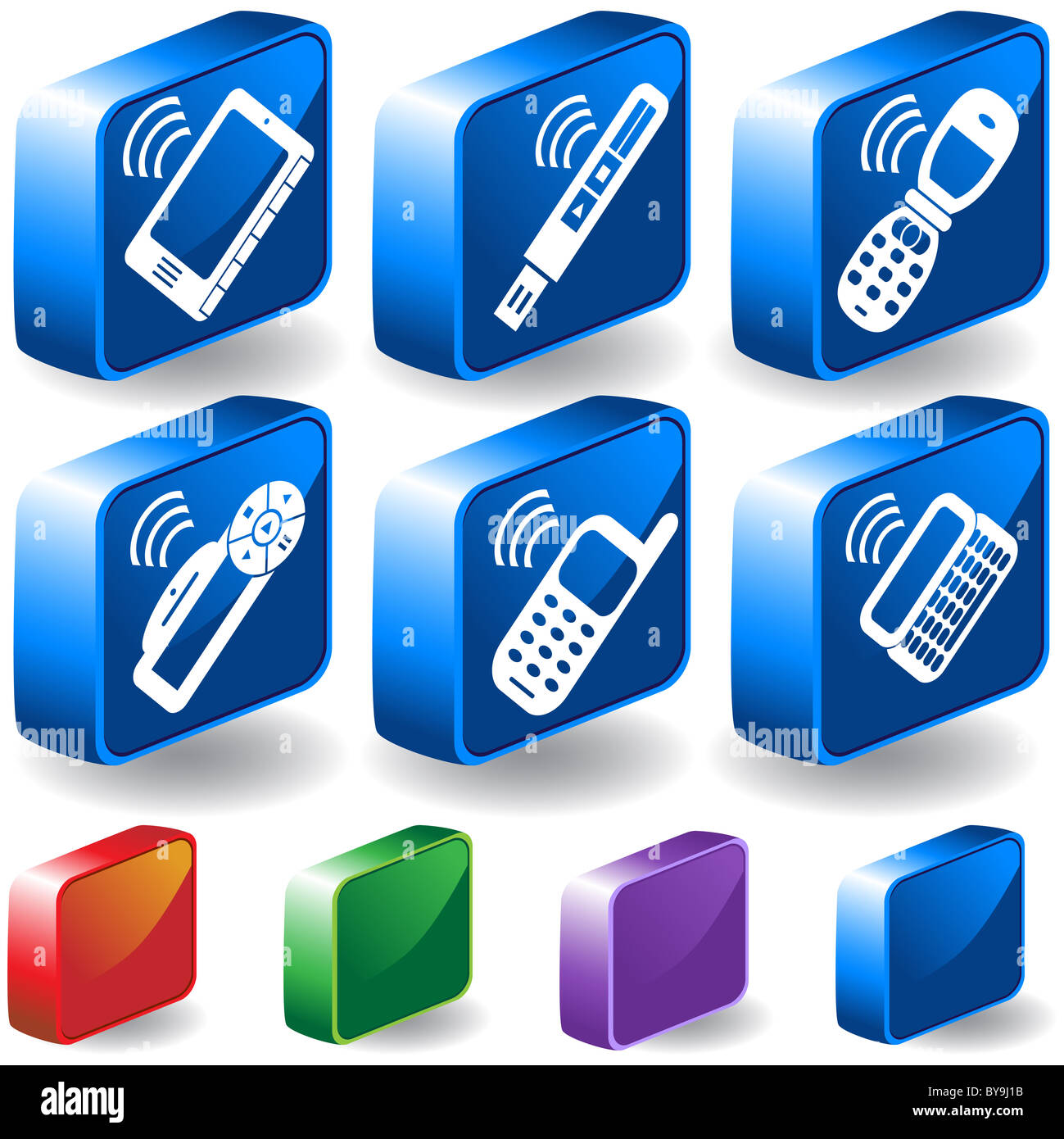 Set of 6 3D Electronic Device Buttons Stock Photo - Alamy