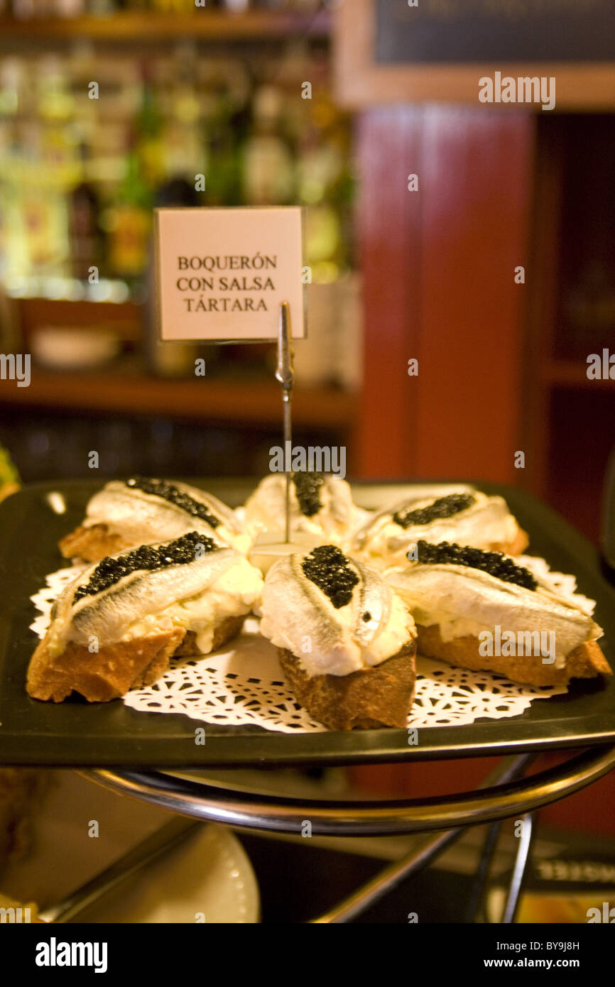 Spain Basque Country Bilbao bar interior with pintxos pinchos basque ...